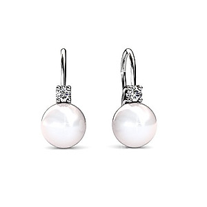 Cate & Chloe Cassie 18k White Gold Pearl Drop Earrings For Women | Women's Drop & Dangle Earrings With Crystals, Classic Pearl Earring Set, Fashion Earrings For Women, Hypoallergenic Earrings