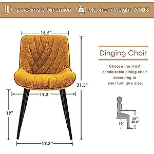 YOUNUOKE Dining Chairs Boucle Kitchen Chair Set of 2 Armless Vanity Chair with Back Modern Dinner Chair for Desk Living Bedroom, Yellow