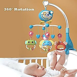 Baby Musical Crib Mobile with Light and Projector, Mobile for Crib with Remote Control ＆ Timming Function, Rotating Hanging Rattles Toy for Newborn