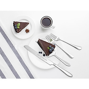 ROXBURGH Wedding Cake Knife and Server Set, Engraved Mr and Mrs Silver Forks Cake Cutting Set Pie Dessert Servers for Wedding Anniversary Bridal Shower Engagement