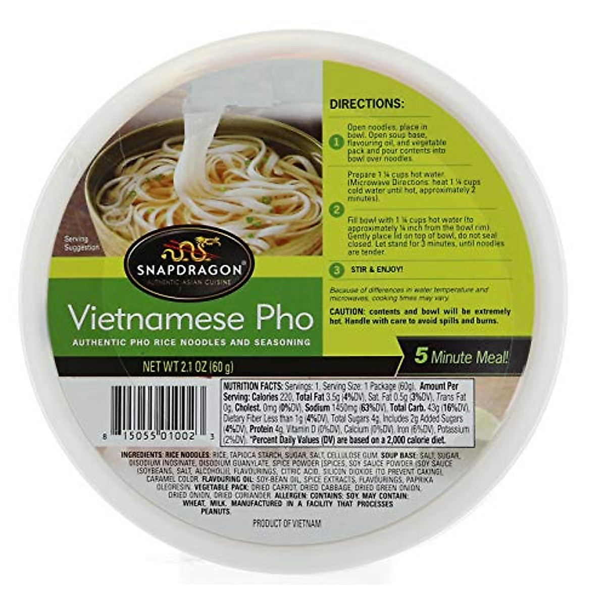 Instant Pho Noodle Bowls, Vietnamese Pho Bowls in Beef Broth Soup, Authentic Pho Rice Noodles and Seasoning, Gluten Free, 2.1 oz (Pack of 12)