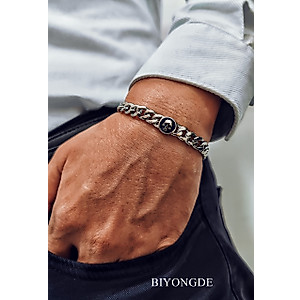 BIYONGDE Skull Cuban Chain Bracelet, Curb Chain Link Chain Bangle Bracelet for men women, Stainless Steel Mens Womens, Punk Rock Cool