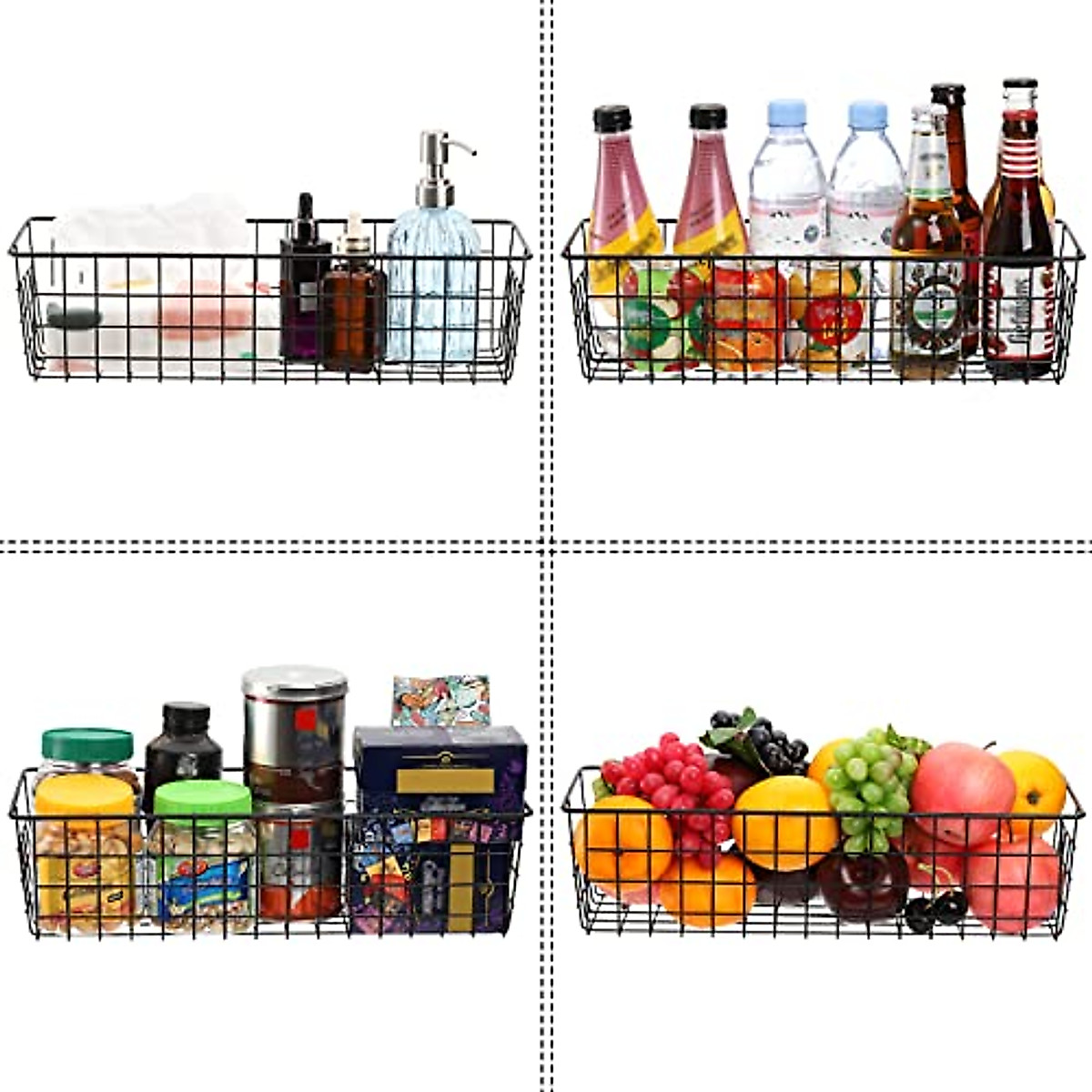 Hedume 3 Pack Metal Wire Storage Organizer Basket, 16.2" x 6.3" x 4.4" Bin Basket with Handles, Versatile Organizer for Kitchen, Pantry, Closet, Laundry Room, Cabinets, Bathroom - Black