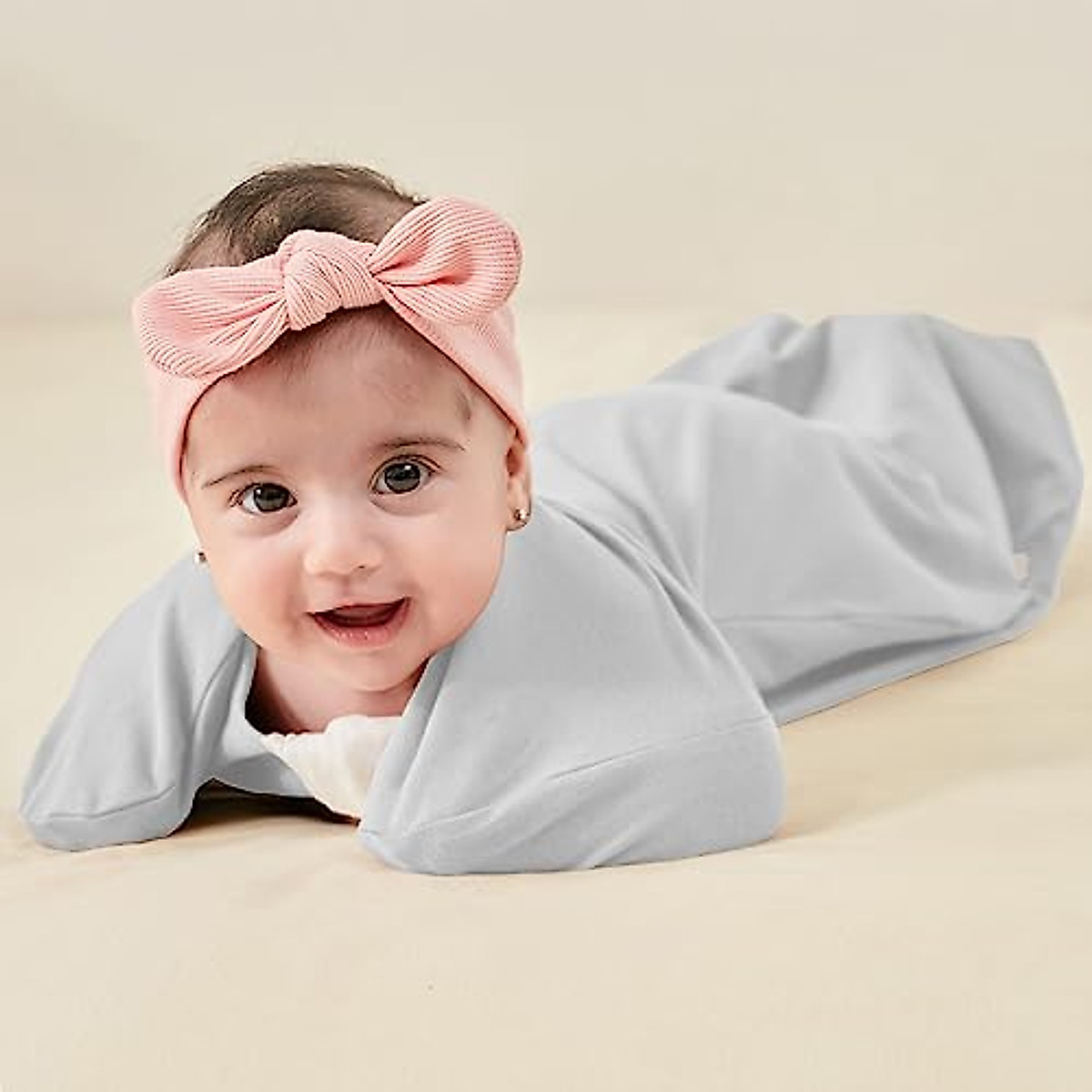 ZIGJOY Baby Transition Swaddle, 0.5 TOG Stretchy Transitional Swaddle with 2-Way Zipper, Cotton Self-Soothing Sleep Sack for Better Sleep, Grey, 0-3 Months