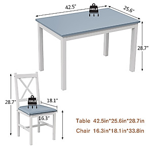 Lumelay Dining Table Set for 2-4 Person,Morden Wooden Small Kitchen Table Set,5 Piece Breakfast Dining Room Table and Upholstered Chairs for Apartment,Space-Saving Design (Blue)