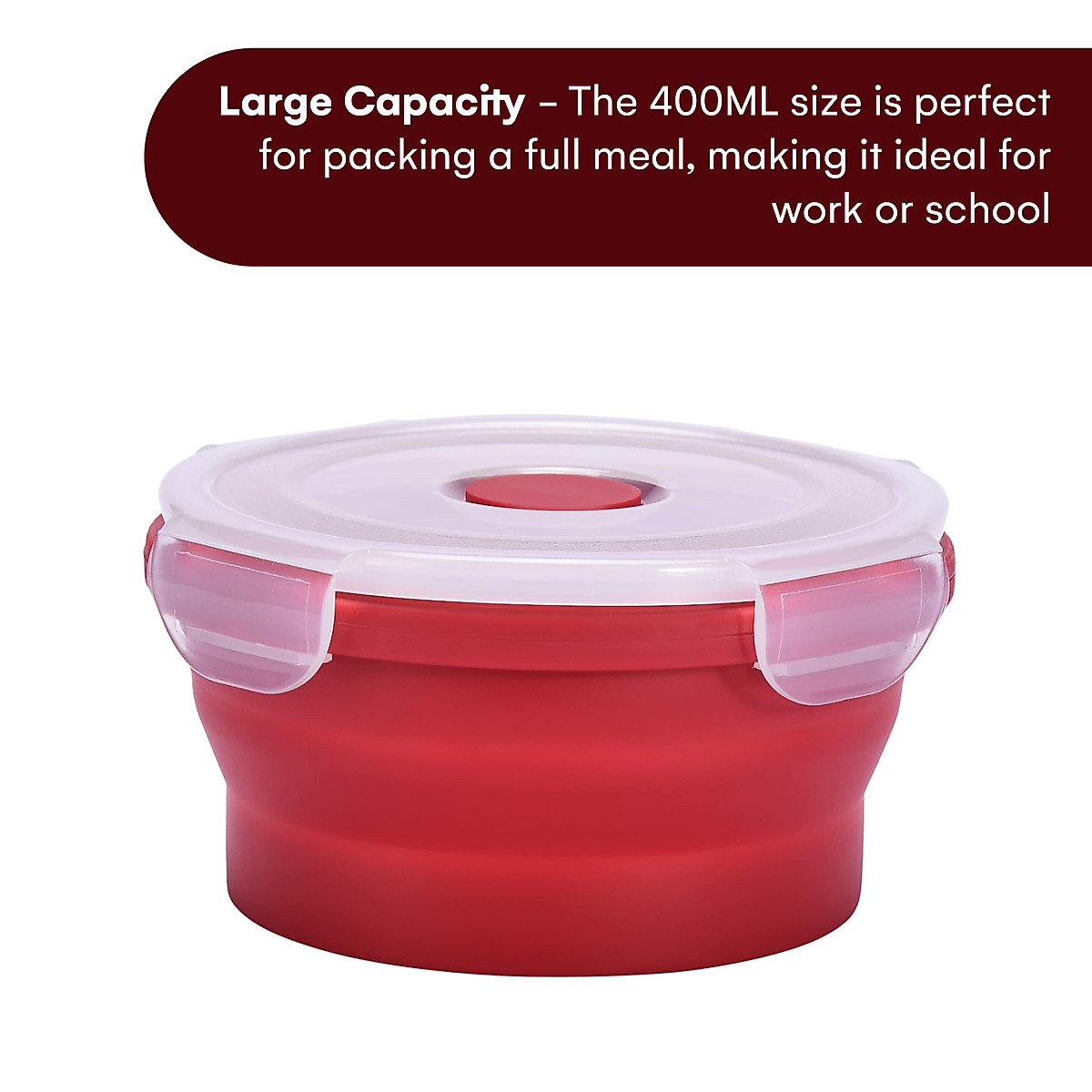 Vdomus Collapsible Food Storage Containers with Lids - Silicone Collapsible Bowl Sets with Airtight Lid - Round Silicone Food Containers Microwave, Freezer, and Dishwasher Safe - Set of 3, Red