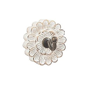 dwellington Distress Wood Flower Coat Hooks for Wall Hanging, Single Small Vintage Decorative Hanger for Keys, Bags, Towels (Robe Hanger)