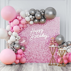 Shimmer Wall Backdrop Iridescent Pink Square Sequin Wall Panel Backdrop Decor for Wedding, Anniversary, Birthday, Party, 12 Panels
