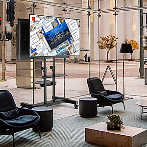 Rfiver Dual Monitors Mobile TV Cart with Tilt Mount for 37-80 Inch Flat Screen/Curved TVs, 2-Shelf Rolling TV Stand with Locking Wheels, Adjustable Floor TV Trolley for Trade Show, Extra Tall