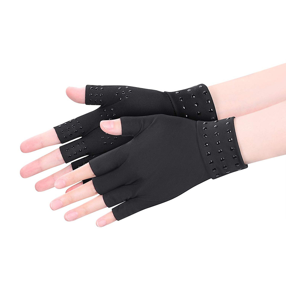 ITODA Compression Wrist Brace Gloves Fingerless Night Sleep Hand Support Computer Typing Non-Slip Elastic Breathable Thumb Wrap for Sports, Gym, Weightlifting, Strain, Joint