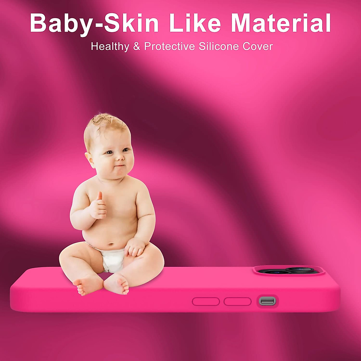 DEENAKIN Compatible with iPhone 14 Case with Screen Protector,Soft Flexible Silicone Rubber Cover for Women Girls for Women Girls,Slim Fit Shockproof Protective Phone Case 6.1" Hot Pink