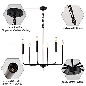 ONESMING Modern Black Chandelier for Dining Room,Metal 6-Light Kitchen Light Fixtures,Farmhouse Candle Hanging Pendant Light for Living Room Entryway Foyer Bedroom (Bulbs Not Included)