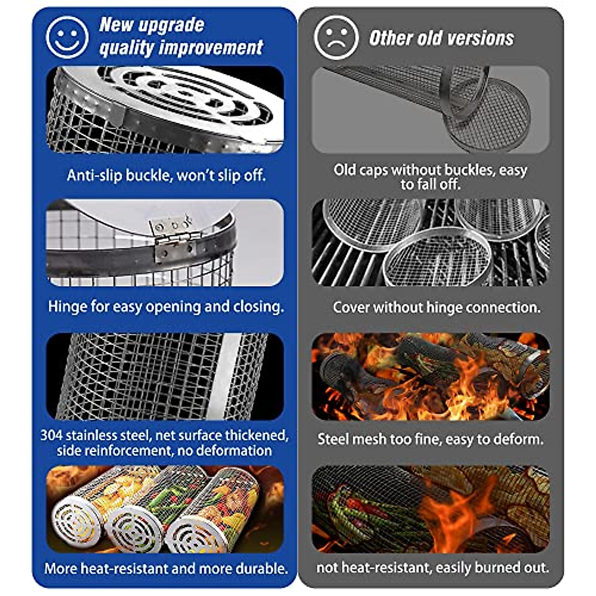 Rolling Grilling Baskets for Outdoor Grill Bbq Net Tube Stainless Steel Large Round Mesh Barbecue Cylinder Cage Cooking Accessories for Veggies Vegetable Fish Camping, Gift for Men Dad Husband Him Father Papa Best Friend New Home Hoursewarming House