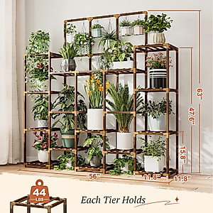 EnHomee 63''H Upgrade Plant Stand Indoor Tall Plant Stands Outdoor with 7 Tiers and 14 Potted Wood Plant Shelves Stand Load-Bearing 600 LBS, Multiple Plant Stand for Garden Balcony 11.8''x56''x63''