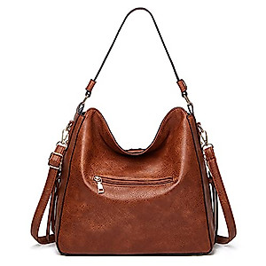 IBLUE Hobo Bags for Women Faux Leather Purses and Handbags Large Hobo Purse with Tassel Shoulder Purse,#D1089 (Brown)