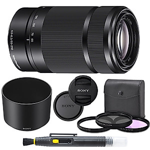 Sony E 55-210mm f/4.5-6.3 OSS Lens (Black) for Sony E-Mount Cameras Bundle. Includes: Filter Kit, Cleaning Pen, Front and Rear Lens Caps and Original Sony Lens Hood - International Version