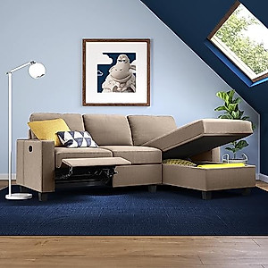 Serta Palisades Reclining Sectional Sofa with Right Chaise, Small Couch with Built-In Storage, Low-Maintenance & Family-Friendly Fabric, Oatmeal