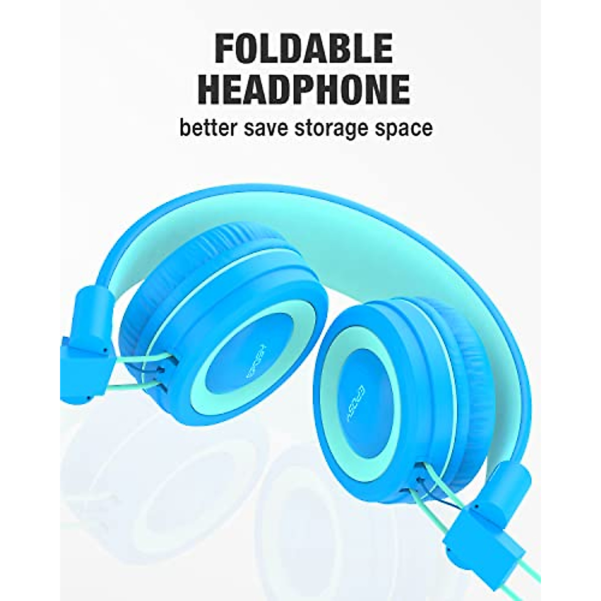 Eposy Kids Headphones, E10 Wired Headphones for Kids Foldable Stereo Bass Headphones with Adjustable Headband, Tangle-Free 3.5 mm Jack for School, On-Ear Headset for Boys Girls Cellphones(Blue/Green)