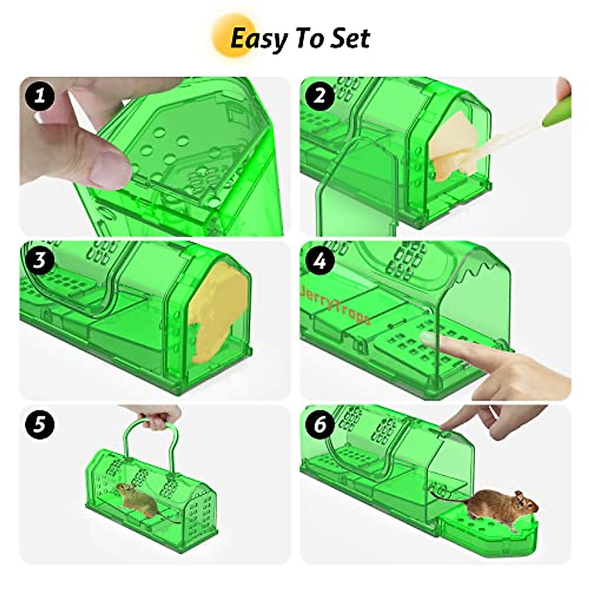 Humane Mouse Trap No Kill,Catch and Release Indoor/Outdoor Mouse Traps for Mice,Easy to Set,Mouse Catcher Quick Effective Reusable and Safe for Families Green(2PCS)
