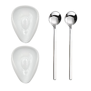 KWAGOCAR 4 Pcs Coffee Spoon Rest and Spoon Ceramic Coffee Spoon Rest Mini Coffee Spoon Holder Small Teaspoon Holder Coffee Bar Coffee Stirrers Holder for Kitchen Counter Coffee Station Bar Lovers