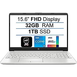 2022 Newest HP 15.6" FHD 1080P IPS Display Laptop Computer, 11th Gen Intel Quad-Core i5-1135G7(Up to 4.2GHz), 32GB RAM, 1TB SSD, Webcam, Bluetooth, Wi-Fi, HDMI, Finger Print Reader, Win 10S, Silver