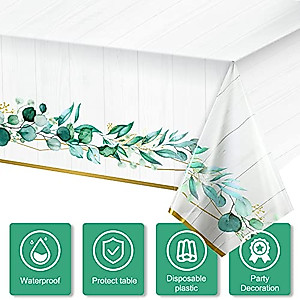 Eucalyptus Leaf Tablecloth Plastic Green Leaves Eucalyptus Table Cover 54 x 108 Inch Disposable Greenery Baby Shower Table Cloths for Home Birthday Wedding Party Supplies Table Decor (3 Pack)