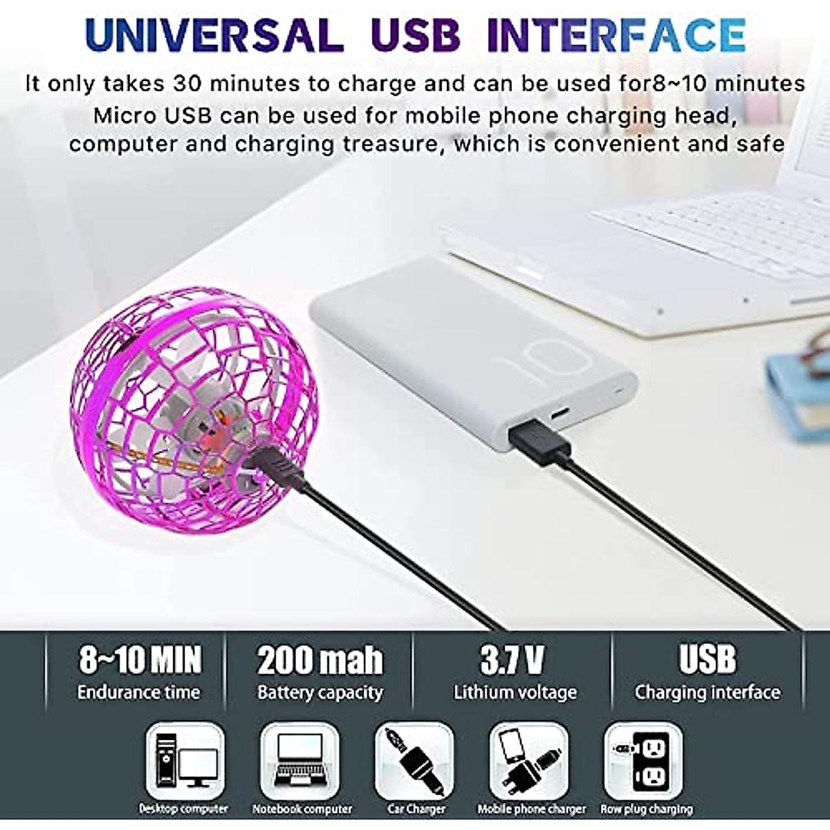 PITKLG Flying Ball Toys 2023 Upgraded Hand Controlled Flying Orb Magic Ball RGB Led Lights Boomerang Spinner 360°Rotating Soaring UFO Mini Orb Drone Flying Toy Safe for Kids Adults(Purple)