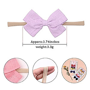 jollybows 20pcs Baby Girls Nylon Hair Bows Headbands Linen Hair Bands Elastic Hair Accessories for Kids Infants Newborn