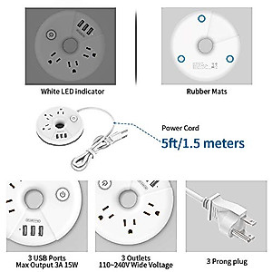 Travel Power Strip with USB Ports, NTONPOWER Cruise Approved Power Strip with 3 Outlet 3 USB, 5 ft Extension Cord with USB Ports, Compact for Indoor Home Office Dorm Room Cruise Essentials, White