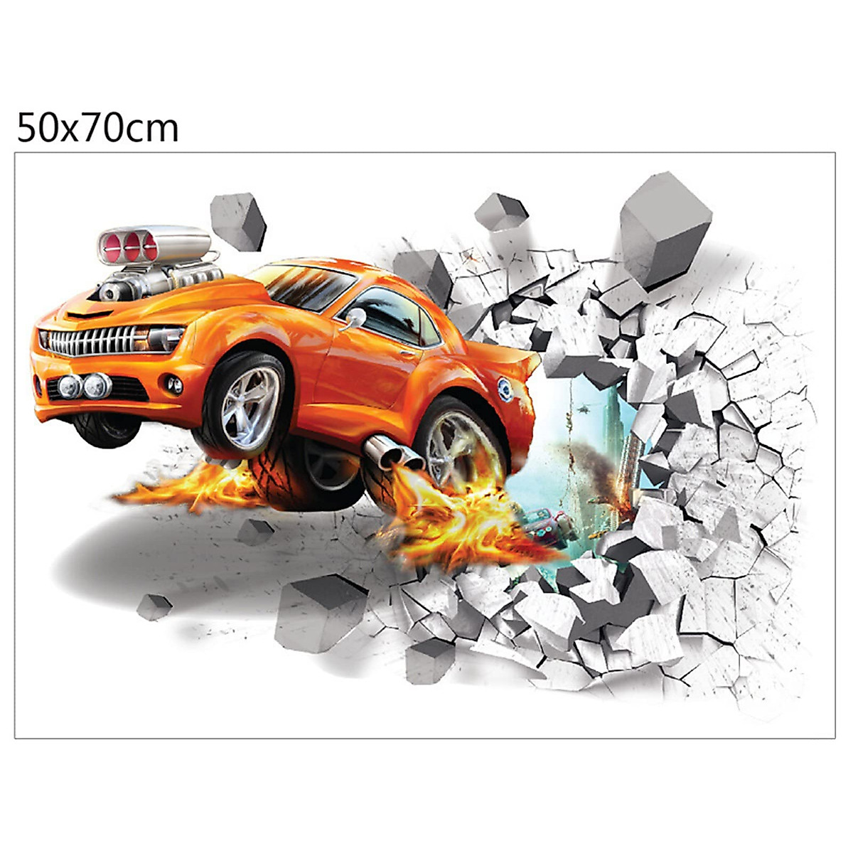 Dynamic Car Wall Stickers, Breaking Wall Creative 3D Wall Decals, Self Adhesive Removable, Art Decal Mural Wall Decor, Kids Boy Room Bedroom Playroom Wall Decoration（19.6'' × 27.5''） (car2)