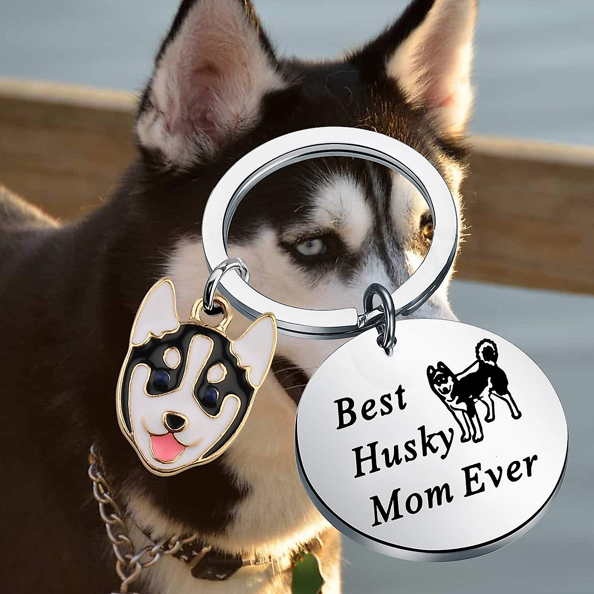 PENQI Husky Keychain Husky Jewelry Best Husky Mom Ever Keychain Dog Mom Ever Gift Dog Lover Dogs Jewelry for Husky Lover (sliver)