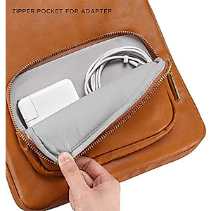 Comfyable Laptop Sleeve Bag 14 Inch Compatible for MacBook Pro 14 Inch 13 Inch, MacBook Air 13 in M2 M1 with Handle & Pocket - Faux Leather Computer Carry Briefcase-Brown
