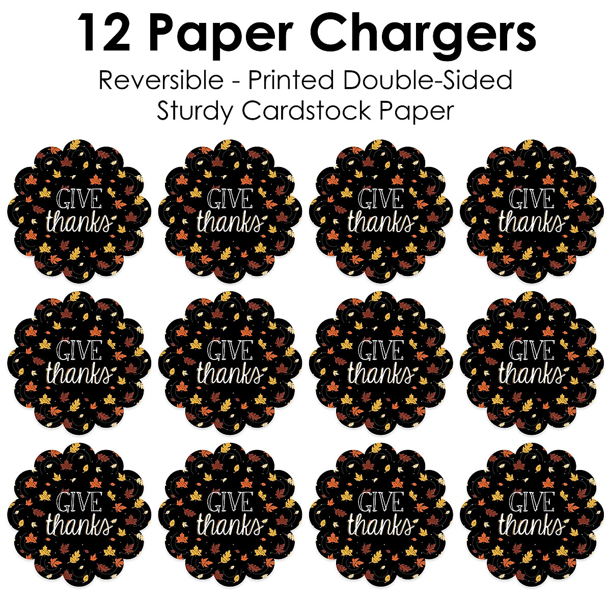 Big Dot of Happiness Give Thanks - Thanksgiving Party Round Table Decorations - Paper Chargers - Place Setting for 12