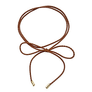TeeYee Women PU Leather Knitted Waist String Belt/Rope/Chain Long Boho Wrap Skinny Belt (one size, tan)