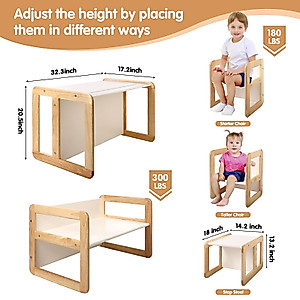 wingyz Kids Table and Chair Set, 3 in 1 Wooden Activity Table for Toddlers Play Study Dining Drawing Arts Crafts, Multi-Purpose Montessori Childrens Table and Chair Set Gifts for Boys and Girls