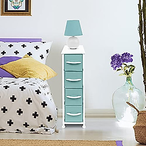 Sorbus Kids Narrow Dresser with 4 Drawers - Vertical Slim Storage Chest of Drawers with Steel Frame, Wood Top & Easy Pull Fabric Bins for Small Spaces, Closets, Bedroom, Bathroom & Laundry