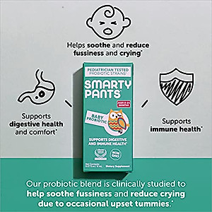SmartyPants Baby Probiotic Drops: Probiotics for Digestive Health + Comfort & Immune Support, & DHA Vegan Liquid Drops for Babies (0-24 Months), Pediatrician Tested, 1.6 Billion CFU - 30 Day Supply