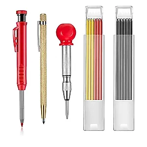 Carpenter Pencils, Construction Pencils with Pencil Sharpeners Center Punch Mechanical Carpenters Pencil Woodworking Scribing Tools Set for Carpentry Welders, 5pcs