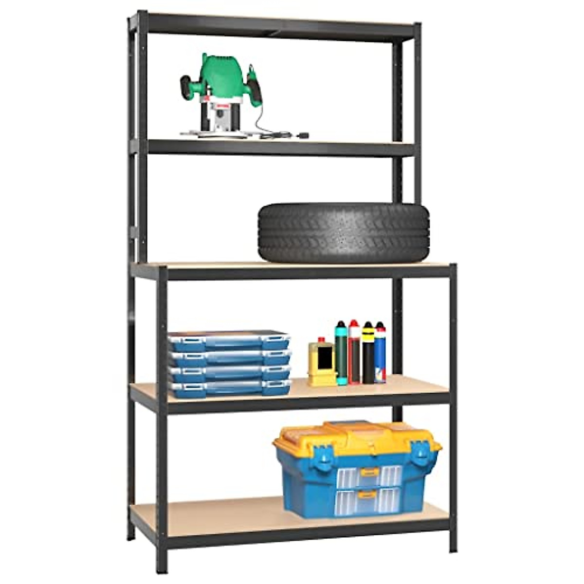 vidaXL Anthracite Work Table with Shelves - Durable Galvanized Steel and Engineered Wood Construct- Spacious, Industrial, Residential and Commercial Storage Solution
