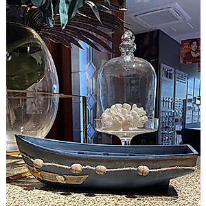 Konjouror Wooden Boat Tray Display, 2 Pack Blue Boat Model Decoration, Nautical Beach Ocean Decor