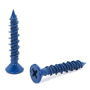 CONFAST 3/16" x 1-1/4" Blue Flat Phillips Concrete Diamond Point Screw Anchor with Drill Bit for Anchoring to Masonry, Block or Brick (100 per Box)
