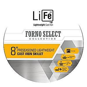 IKO Lightweight Kosher Cast Iron Skillet, Heavy Duty Stainless Steel Handle, Vegetable Based Pre-Seasoned Non-Stick Easy to Clean Interior, Safe on All Cooking Surfaces, Oven Safe (8")