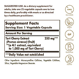 Solgar Tart Cherry 1000 mg, 90 Vegetable Capsules - Antioxidant with Quercetin, Chlorogenic Acid & Anthocyanins Compounds - Non GMO, Vegan, Gluten Free, Dairy Free - 90 Servings