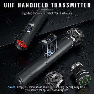 Phenyx Pro Wireless Microphone System, Quad Channel Wireless Mic, w/ 4x40 Channels, 4 Handheld Dynamic Microphones,Auto Scan, Long Distance 328ft, Microphone for Singing, Church, Karaoke (PTU-7000A)