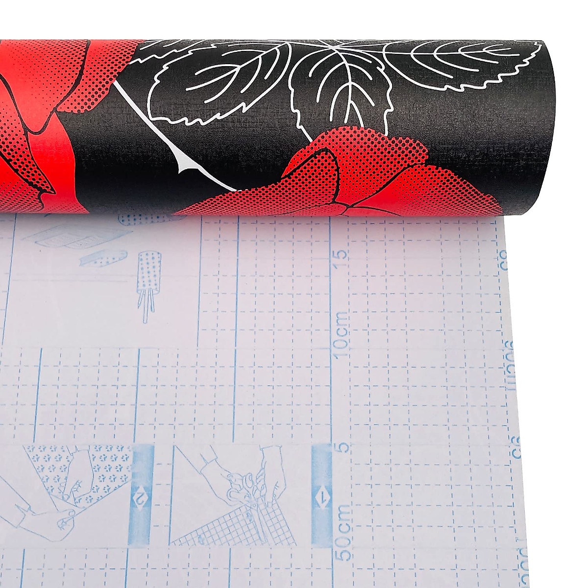 Yifasy Red Rose Shelf Liner Self-Adhesive Floral Drawer Paper Protect Furniture Wall Surface Decor Girls Makeup Box Wallpaper Roll 118x17.7 Inch