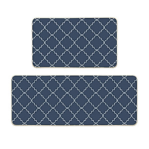 Artoid Mode Non-Slip Kitchen Mats Set of 2, Absorbent Washable Kitchen Mats and Rugs for Kitchen Floor Home, Office, Sink Blue - 17x29 and 17x47 Inch