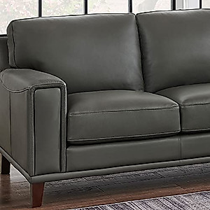 Hydeline Hayward Top Grain Leather Wood Sofa Couch, 88.5", Gray/Steel
