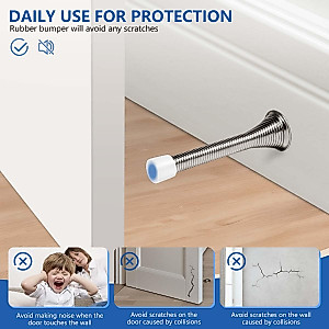 KISEER 12 Pack Spring Door Stops 3 1/4" Flexible Heavy Duty Spring Door Stopper with RustProof Screw Rubber Bumper Tips (Satin Nickel)