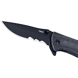 CRKT Drifter EDC Folding Pocket Knife: Everyday Carry, Black Blade with Veff Serrations, Liner Lock, Resin Infused Fiber Handle 6450BLK