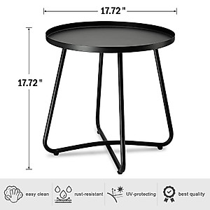 TeoKJ Outdoor Side Tables, Anti-Rust Metal Outdoor End Table, Small Patio Table Round End Table Outdoor Table for Garden Balcony Yard Porch Patio Lawn Black